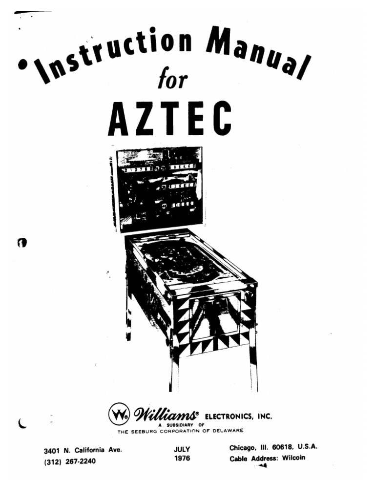 Williams 1976 Aztec Instruction Manual | PDF
