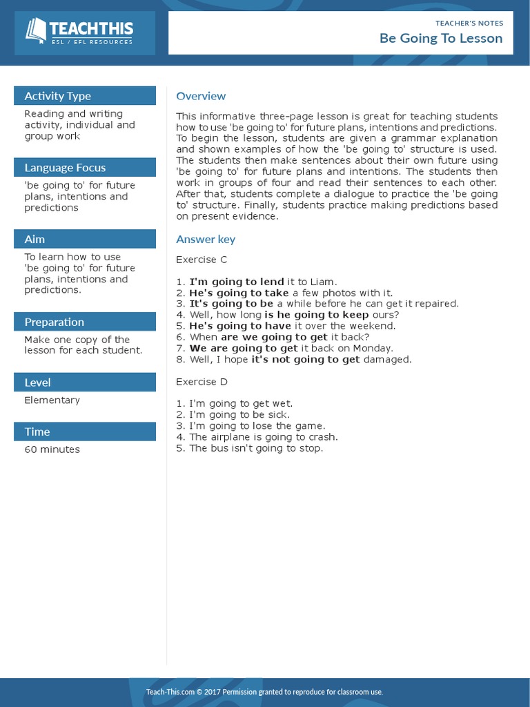 Be Going To Lesson | PDF | Linguistics | Learning