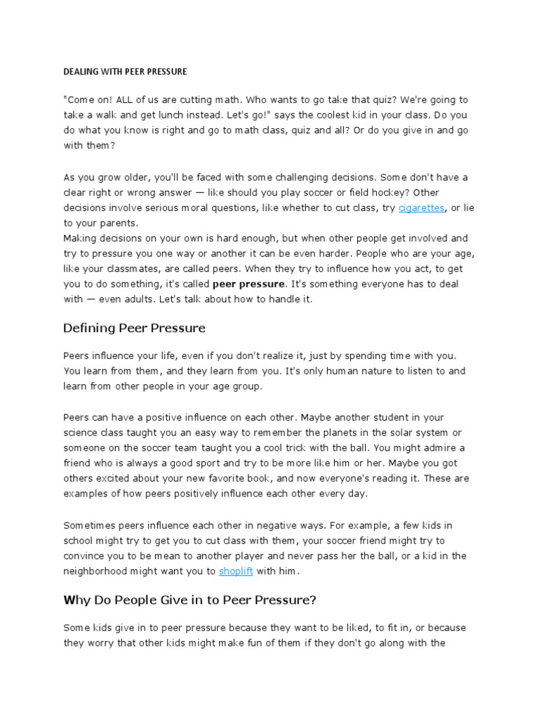 Dealing With Peer Pressure | Download Free PDF | Friendship | Internet