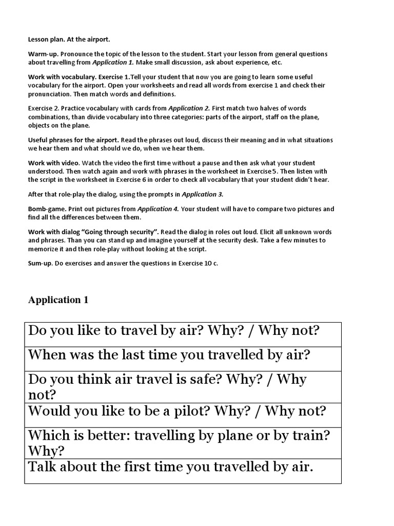 At The Airport Lesson Plan + Applications 1, 2 | PDF | Vocabulary ...