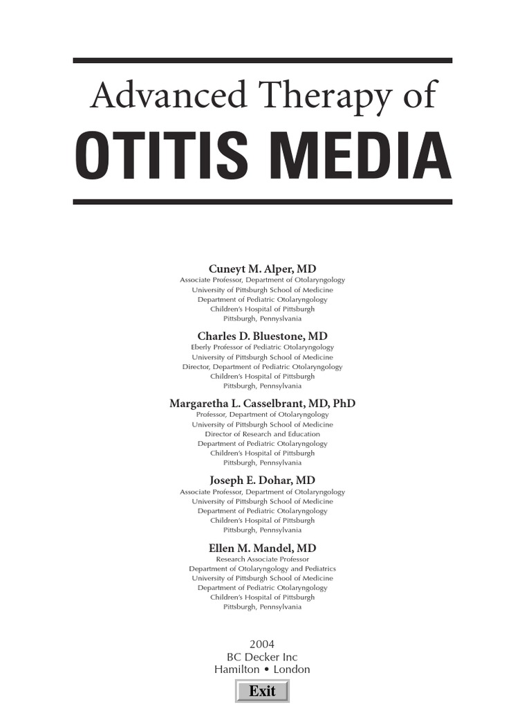 Cuneyt Alper MD, Charles Bluestone MD, Margaretha Casselbrant, Joseph ...