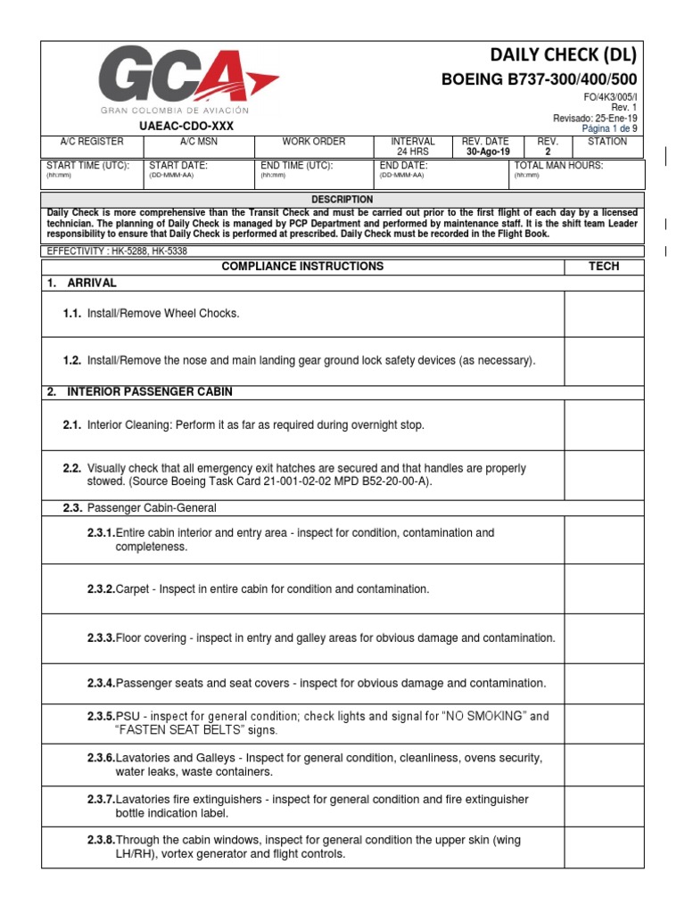 Boeing 737 Daily Check Procedures | PDF | Flight Recorder | Tire