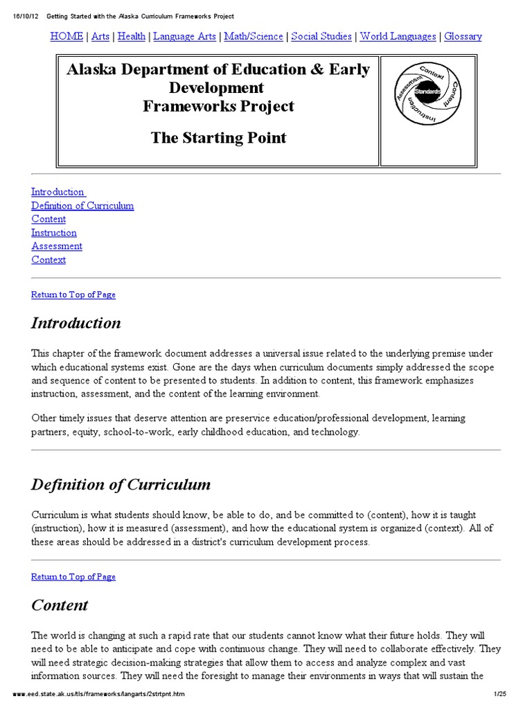 Getting Started With The Alaska Curriculum Frameworks Project PDF | PDF ...