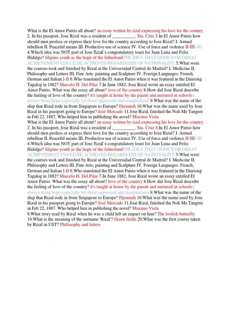 Jose Rizal's Essay on Love of Country: An Analysis of El Amor Patrio ...