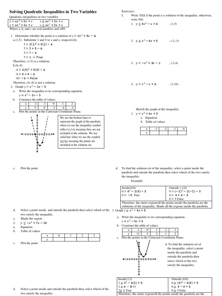 Quadratic Inequalities Guide | PDF | Quadratic Equation | Inequality ...