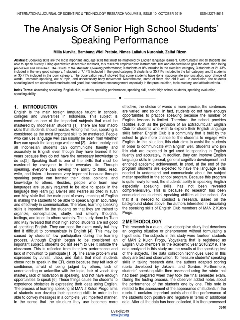 The Analysis of Senior High School Students Speaking Performance | PDF ...