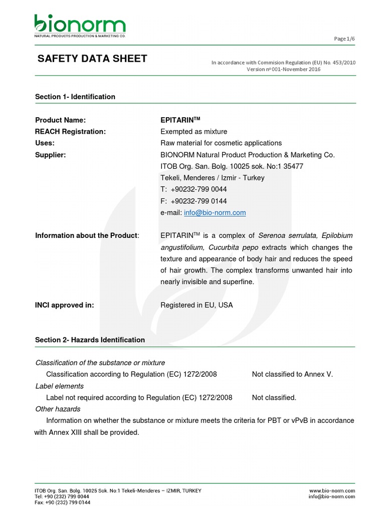 Epitarin SDS | PDF | Dangerous Goods | Occupational Safety And Health