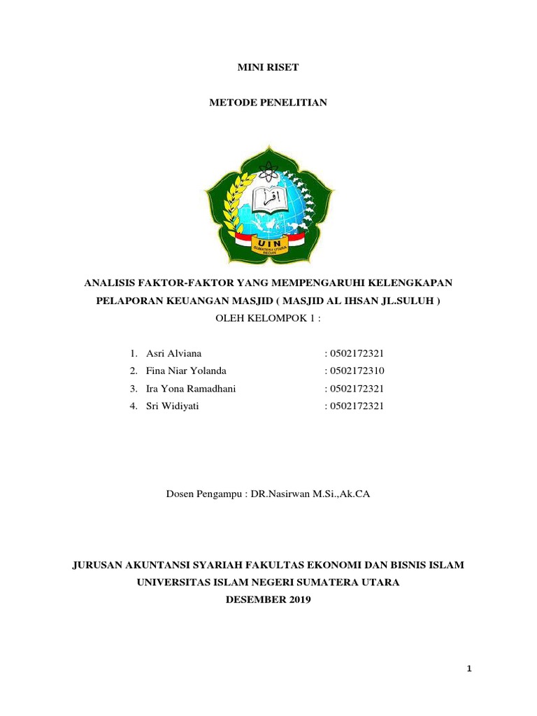 Contoh Cover Mini Riset Masjid | PDF