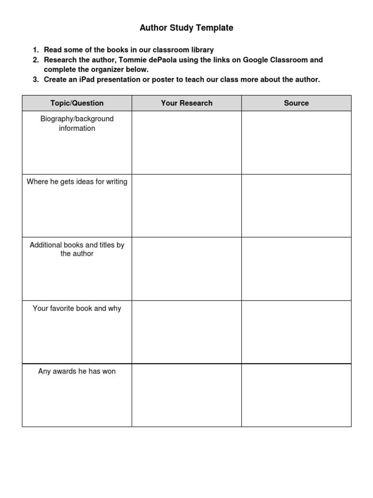 Author Study Template for Tommie dePaola | PDF