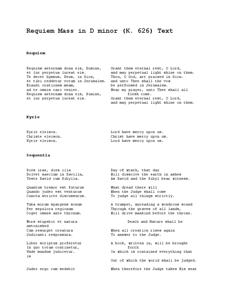 Requiem Mass in D Minor Text | PDF | Catholic Church | Christian ...