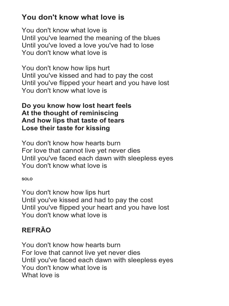 You Don't Know What Love Is PDF | PDF