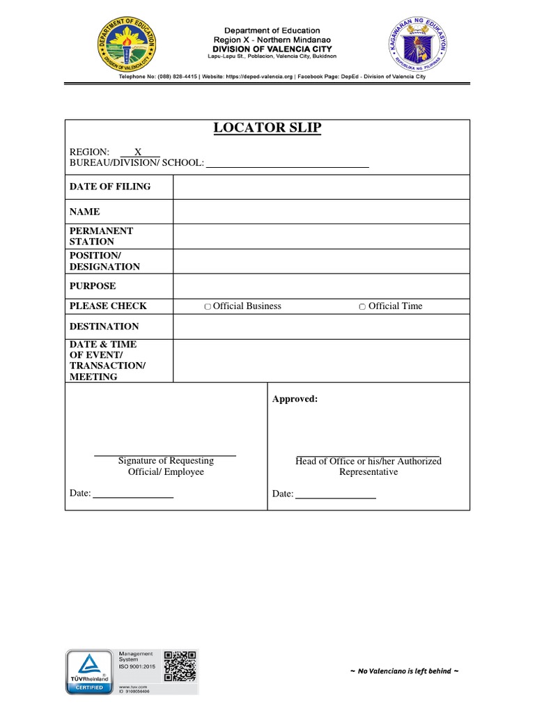 Locator Slip With Certification | PDF