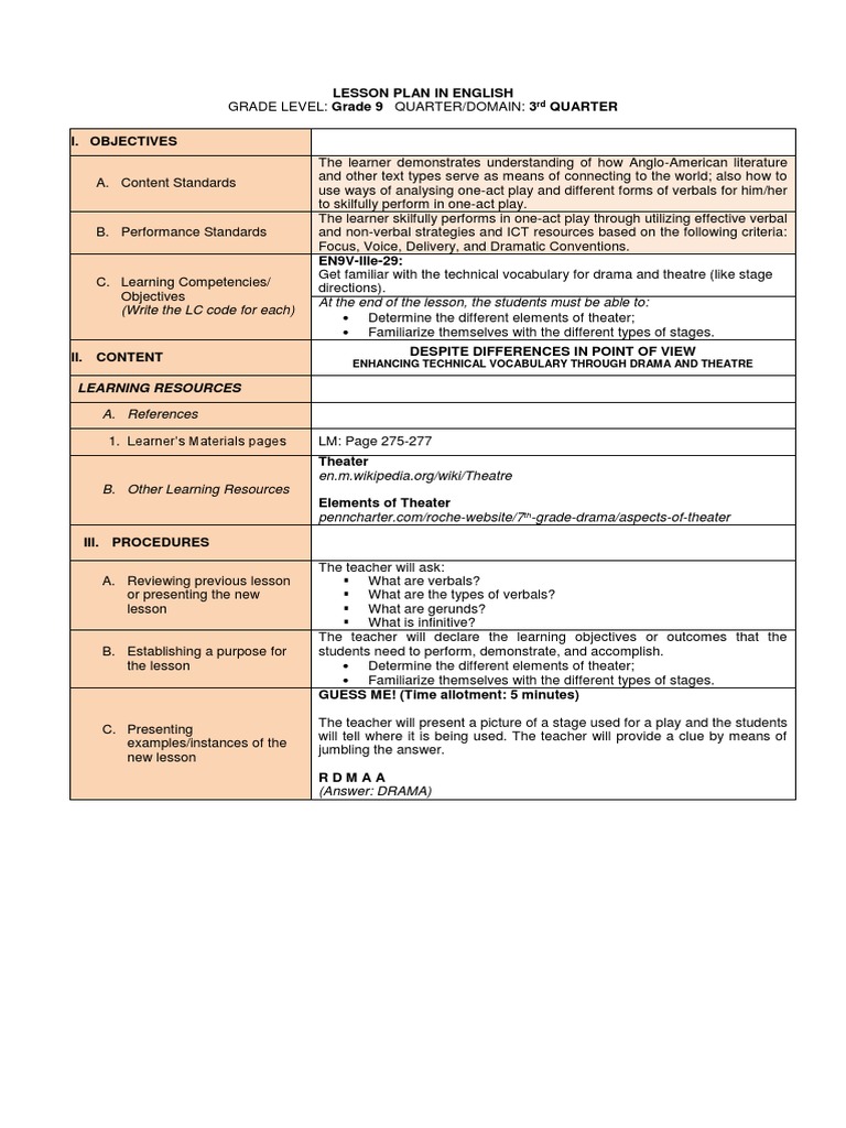 Lesson Plan For Theater | PDF | Theatre | Actor