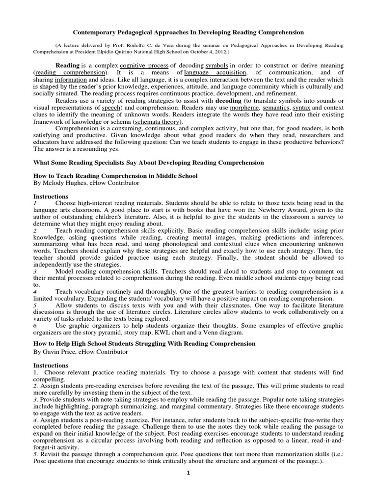 Pedagogical Approaches To Improving Reading Comprehension | PDF ...