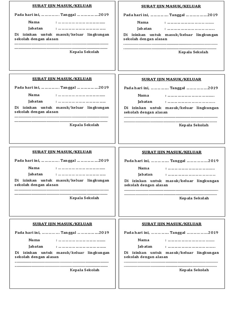 Kartu Ijin Masuk-Keluar (Guru&pegawai) | PDF