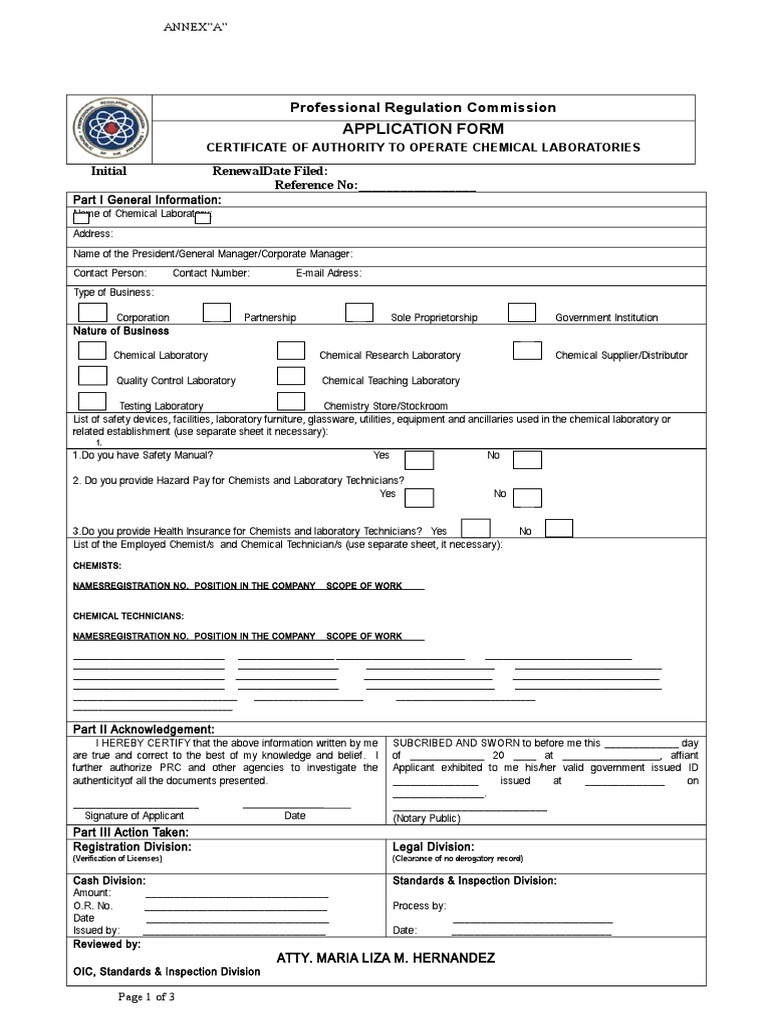 PRC Application Form Template | PDF | Laboratories | Government