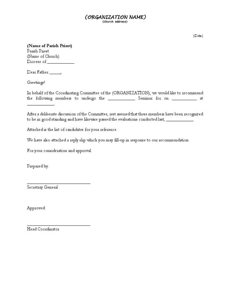 Recommendation-Letter-to-Parish-Priest Sample | PDF