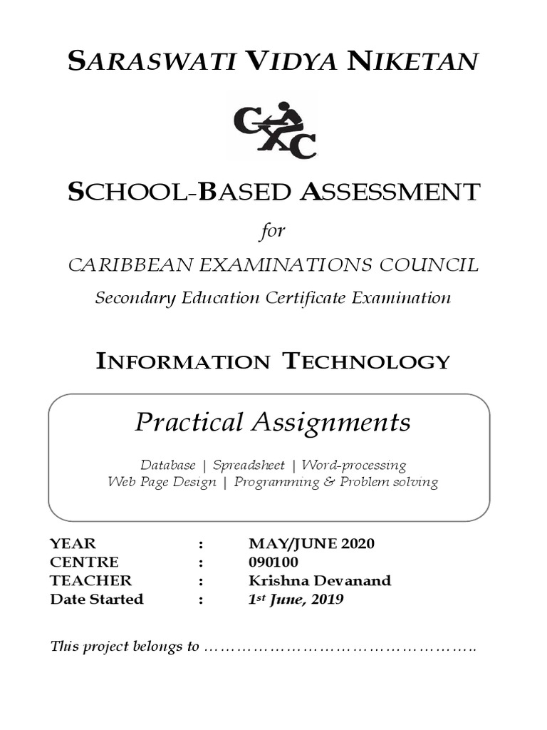SVN IT SBA PROJECT - 2020 (Booklet) | PDF | Hyperlink | Worksheet