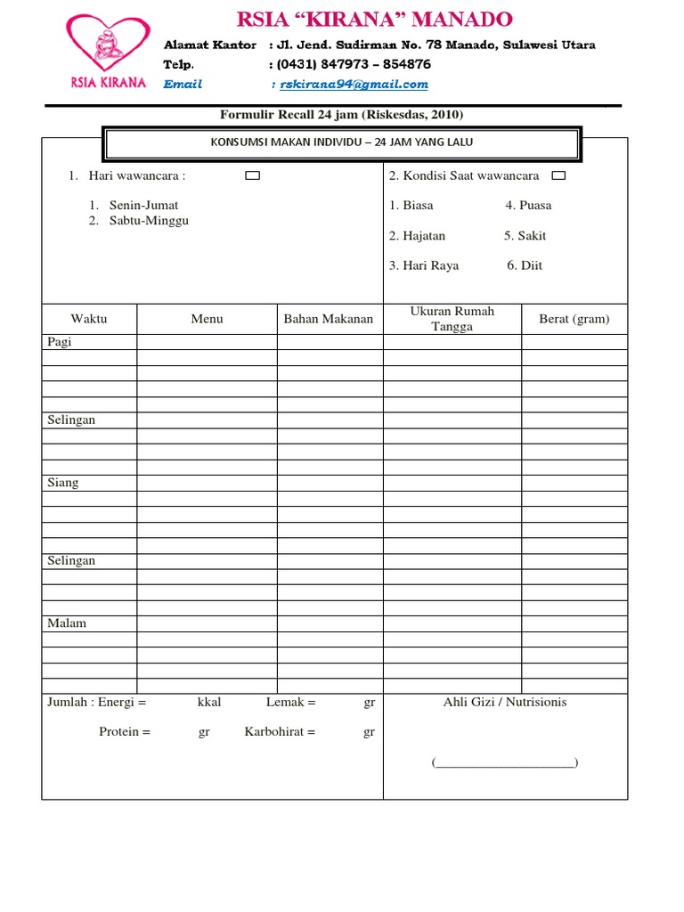 Formulir Recall 24 Jam | PDF