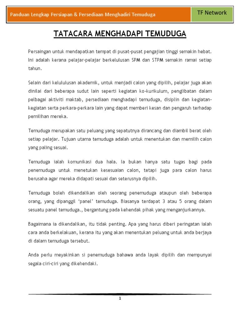 Panduan Lengkap Persiapan Dan Persediaan Temuduga | PDF