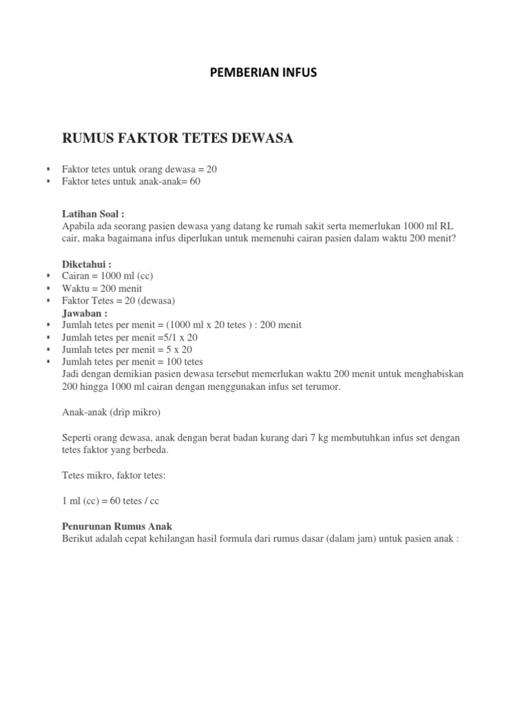 Rumus dan Contoh Perhitungan Infus | PDF