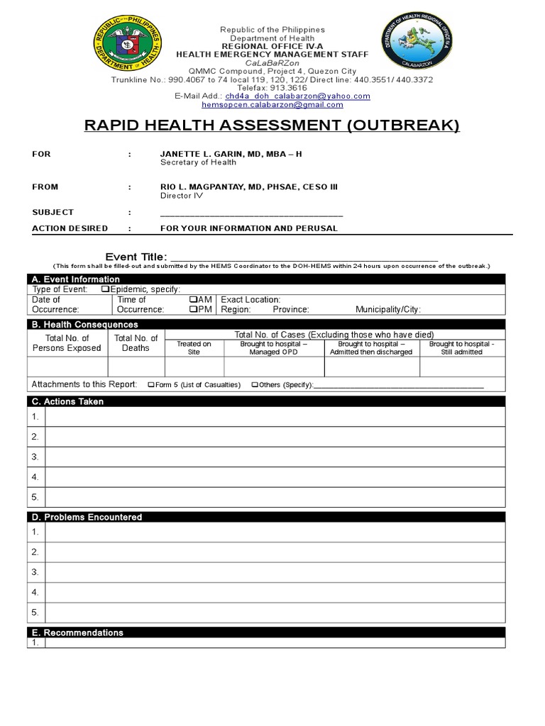 Rapid Health Assessment Form Guidelines | PDF