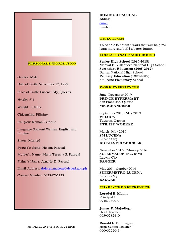 Sample Resume For Grade 11 | PDF | Behavior Modification | Learning