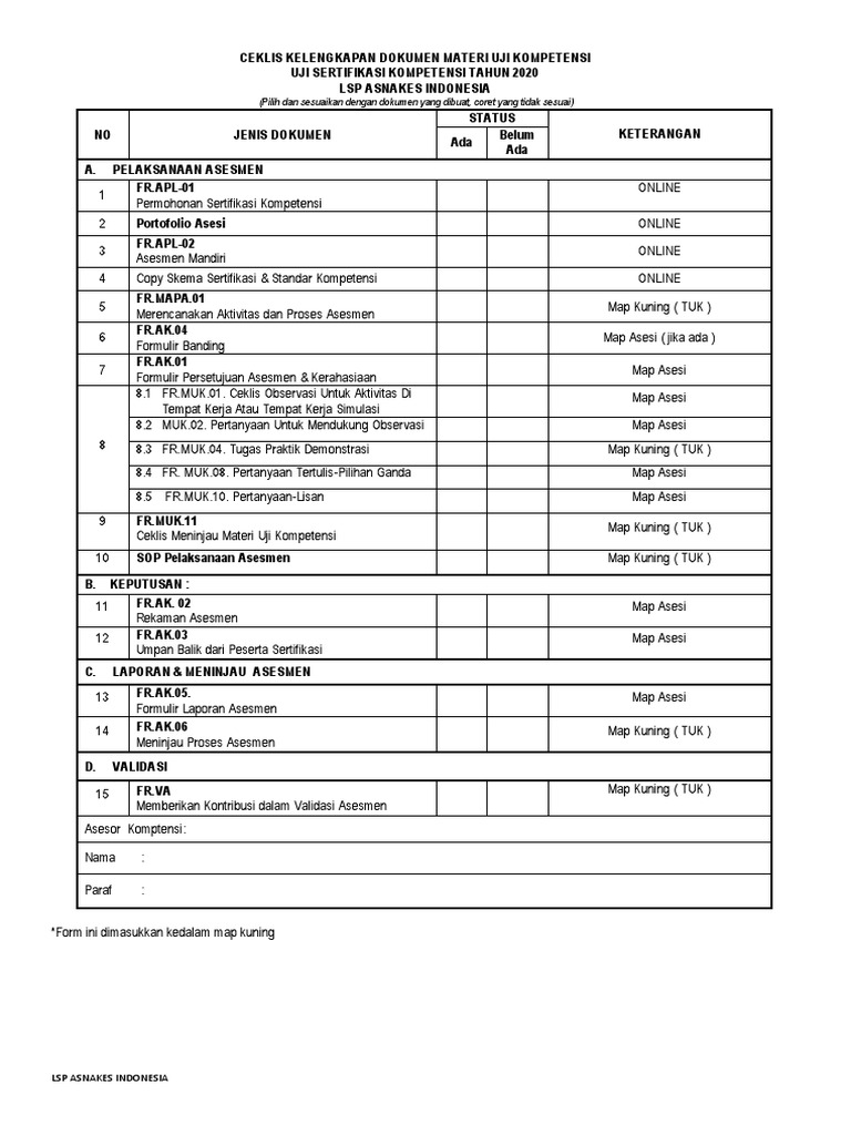 Ceklis Kelengkapan Dok 2020 | PDF