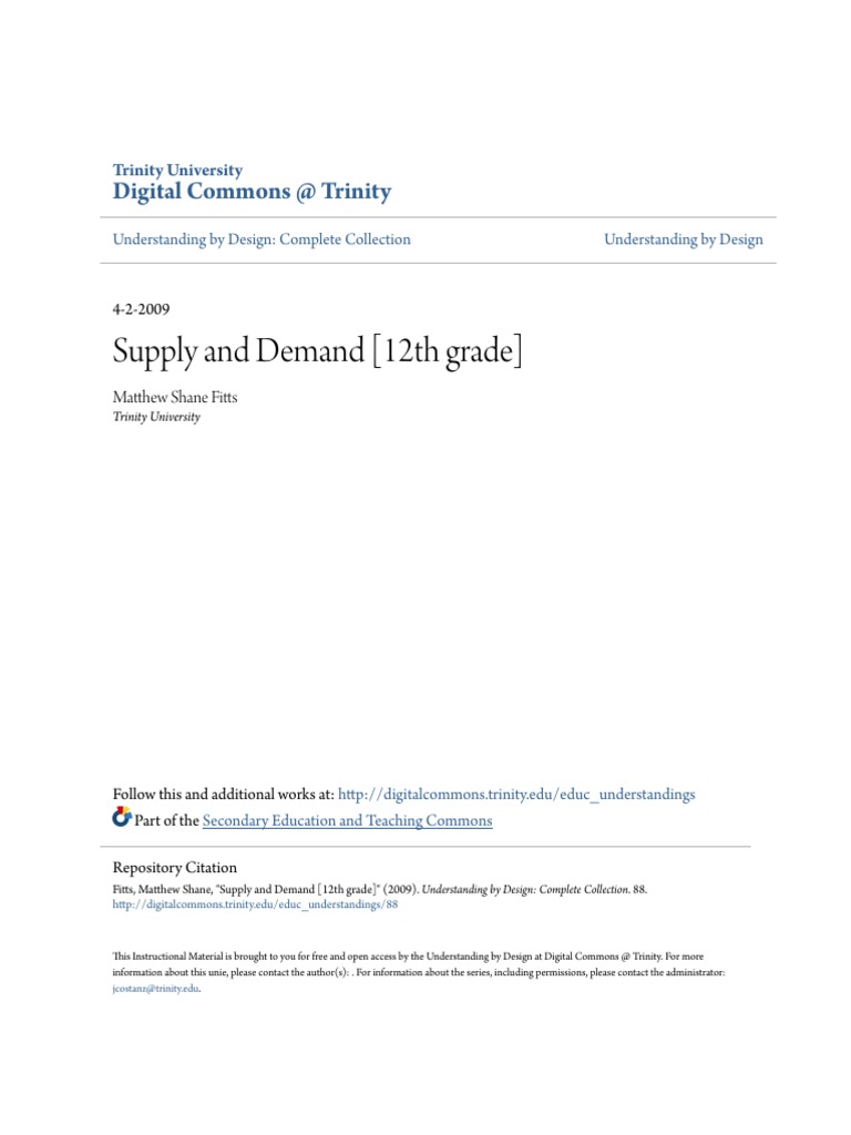 12th Grade Supply and Demand Unit | PDF | Supply And Demand | Economic ...