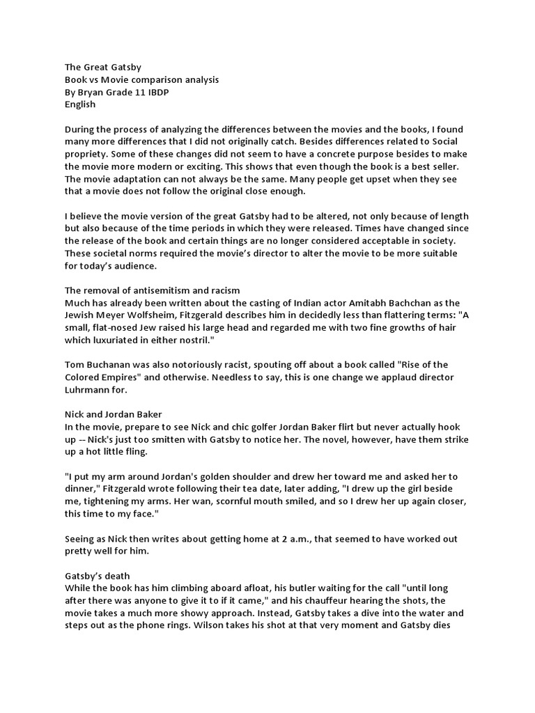The Great Gatsby Movie Comparison | PDF | The Great Gatsby
