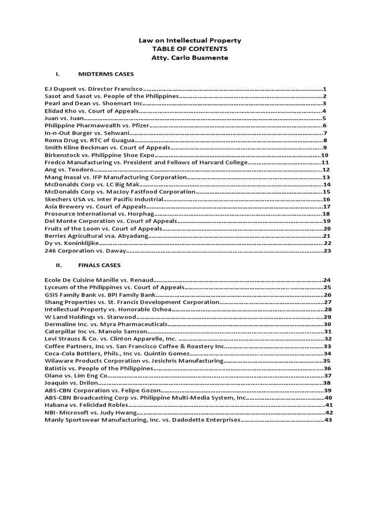 Law On Intellectual Property TABLE OF CONTENTS | PDF | Business