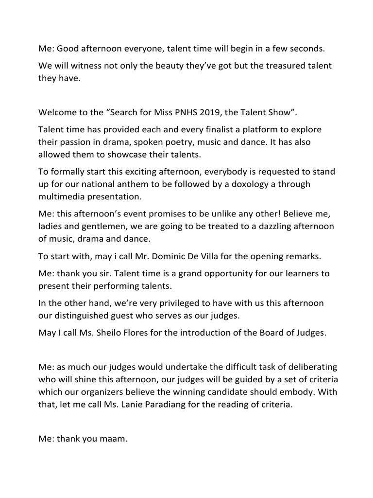 Emcee Script | PDF | Dances