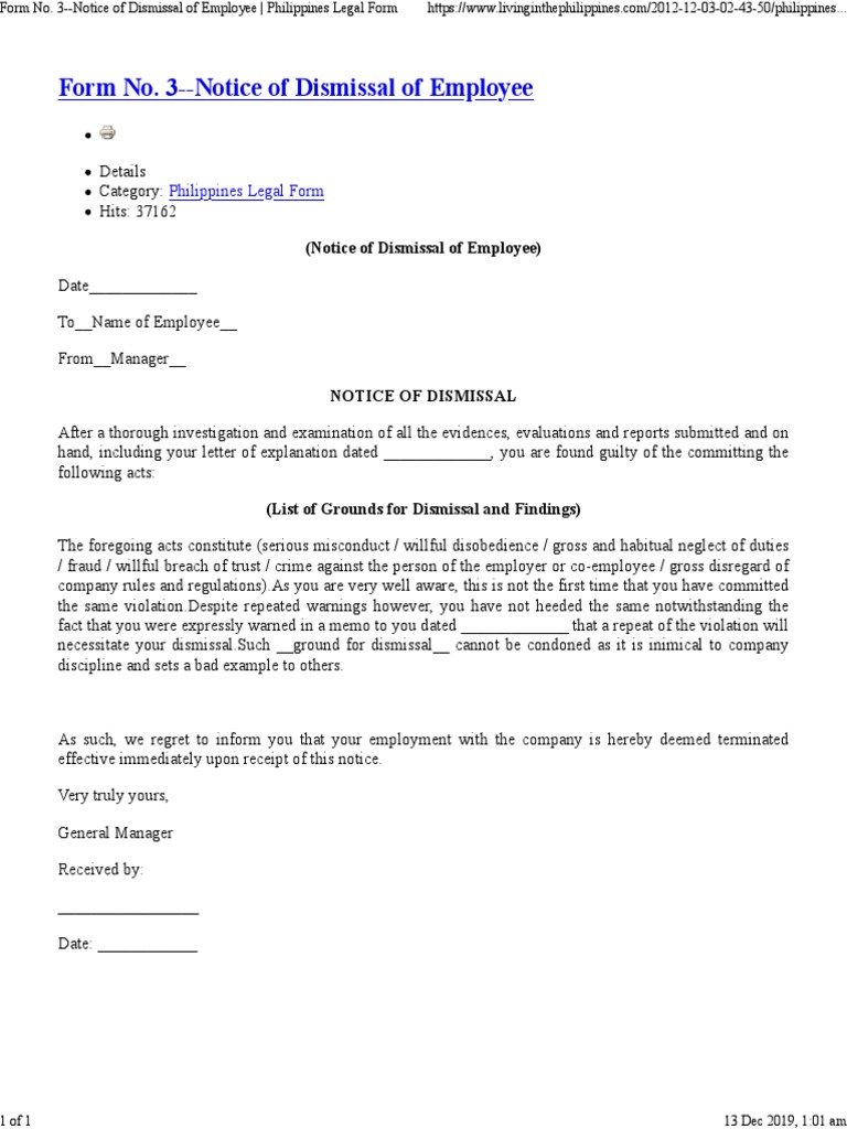 Notice of Dismissal | PDF | Career & Growth | Business