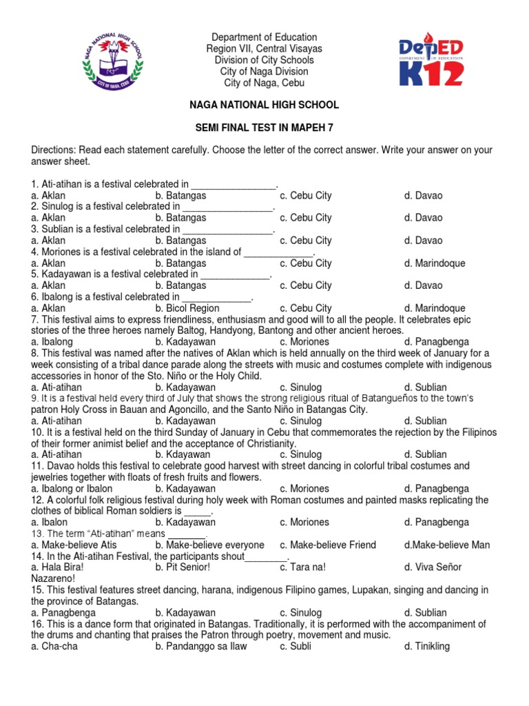 Semi Final TQ MAPEH 7 | PDF | Cebu | Cancer