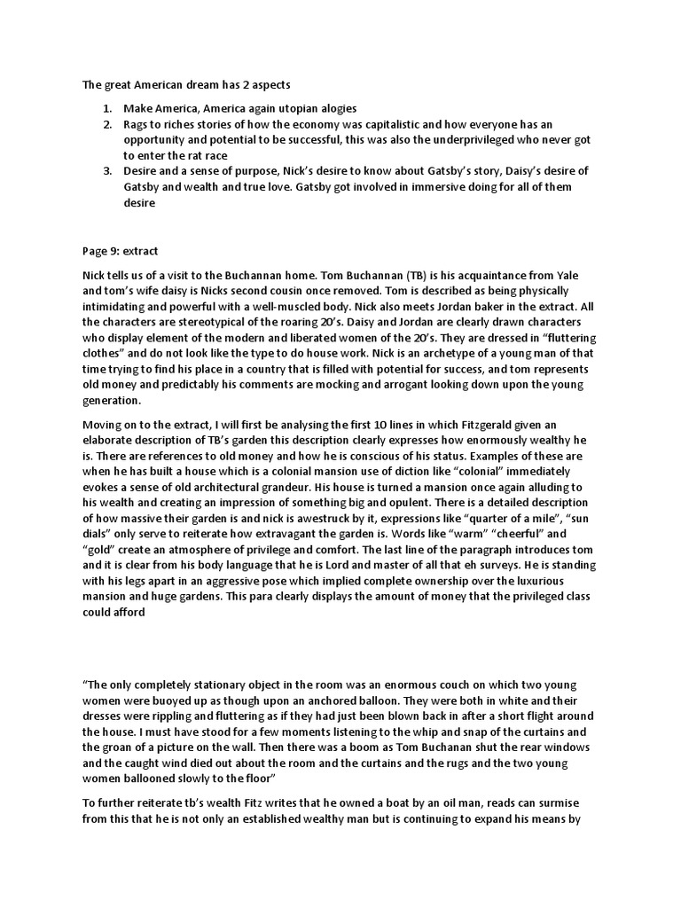 Great Gatsby - Extract Analysis | PDF | The Great Gatsby