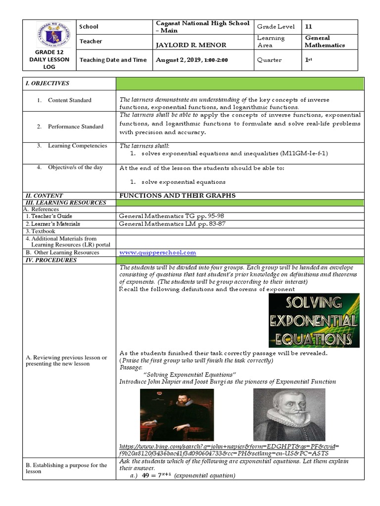 1st CO - Gen. Math | PDF | Function (Mathematics) | Logarithm