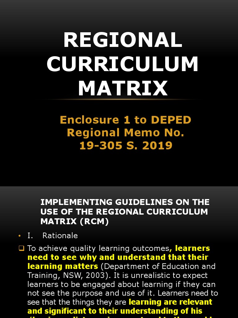 Regional Curriculum Matrix Guidelines | PDF | Curriculum | Applied ...