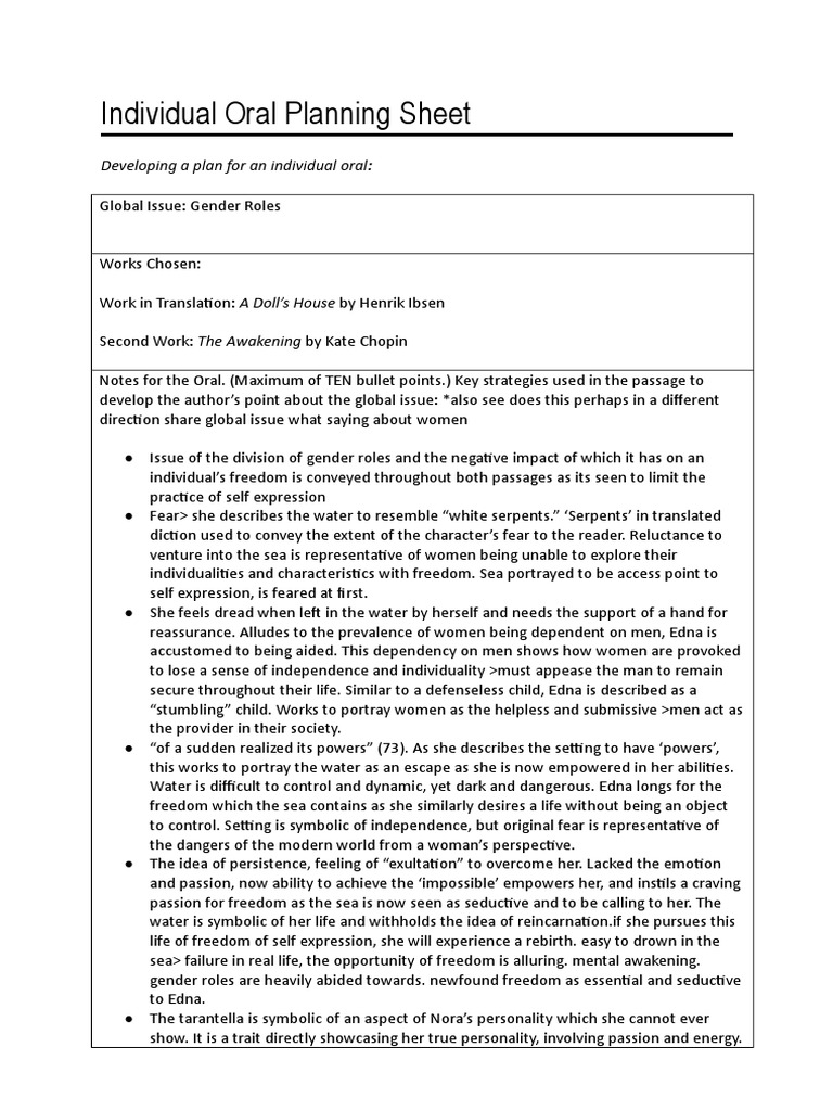 Ib Individual Oral Form | Download Free PDF | The Awakening (Chopin ...