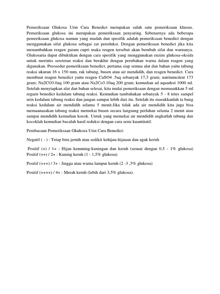 Pemeriksaan Glukosa Urin Cara Benedict Merupakan Salah Satu Pemeriksaan ...