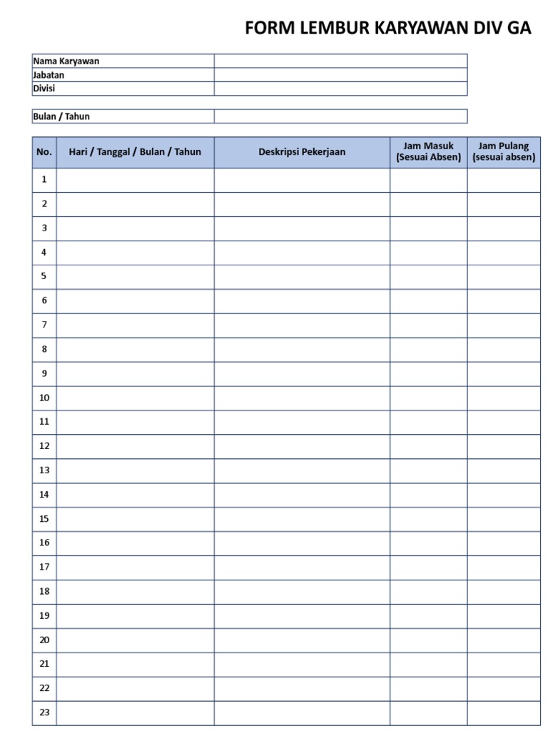 Formulir Lembur Karyawan | PDF