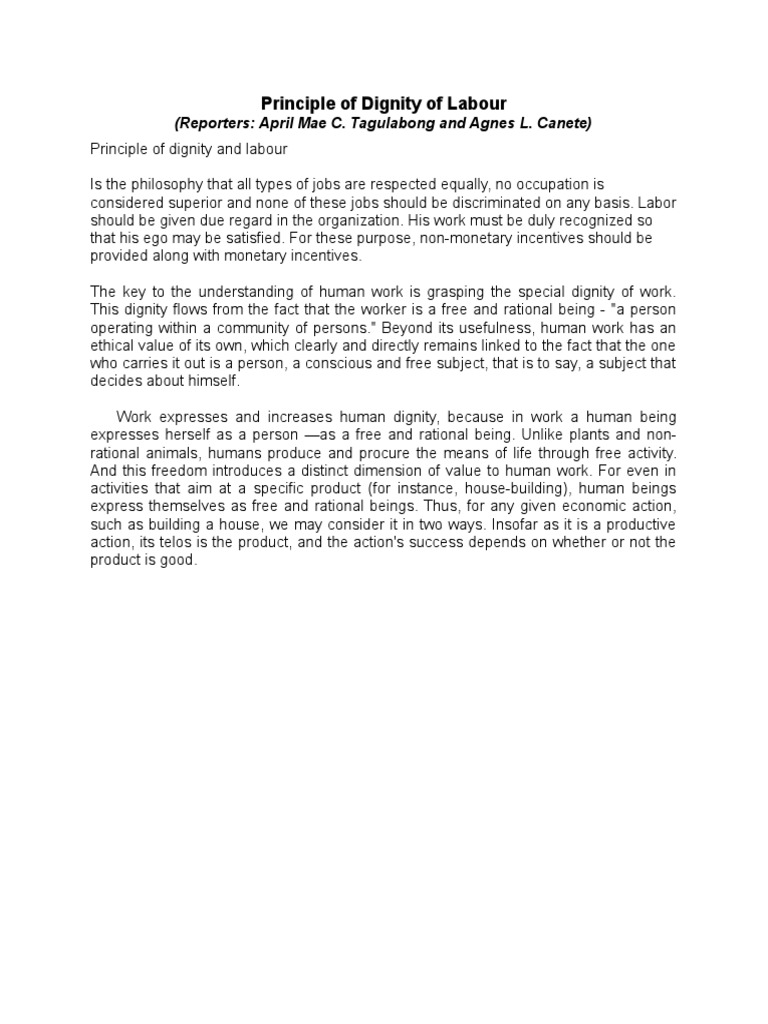 Principle of Dignity of Labour | PDF