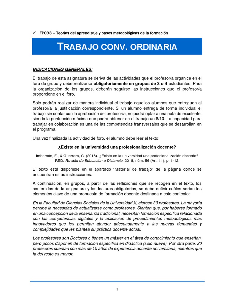 FP101 Trab CO Esp - v1 | PDF | Maestros | Evaluación