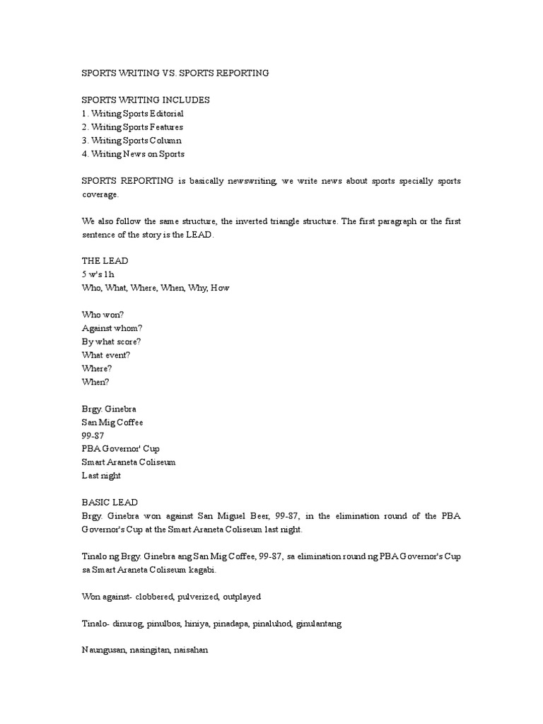 SPORTS REPORTING in Campus Journalism | PDF | Sports | Basketball Teams