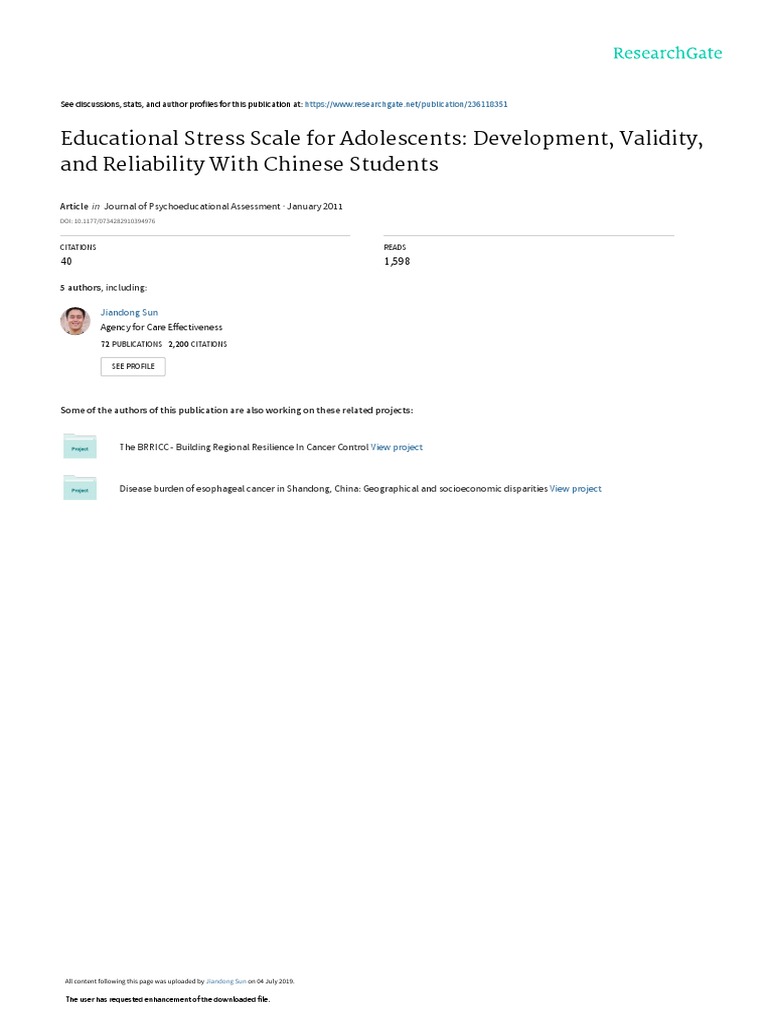 Educational Stress Scale For Adolescents Developme | PDF | Survey ...