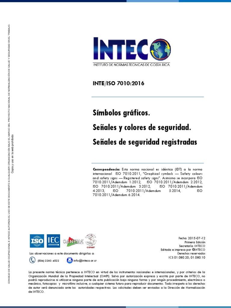INTE ISO 7010 - 2016 - Registro de Pictogramas | PDF | Organización ...