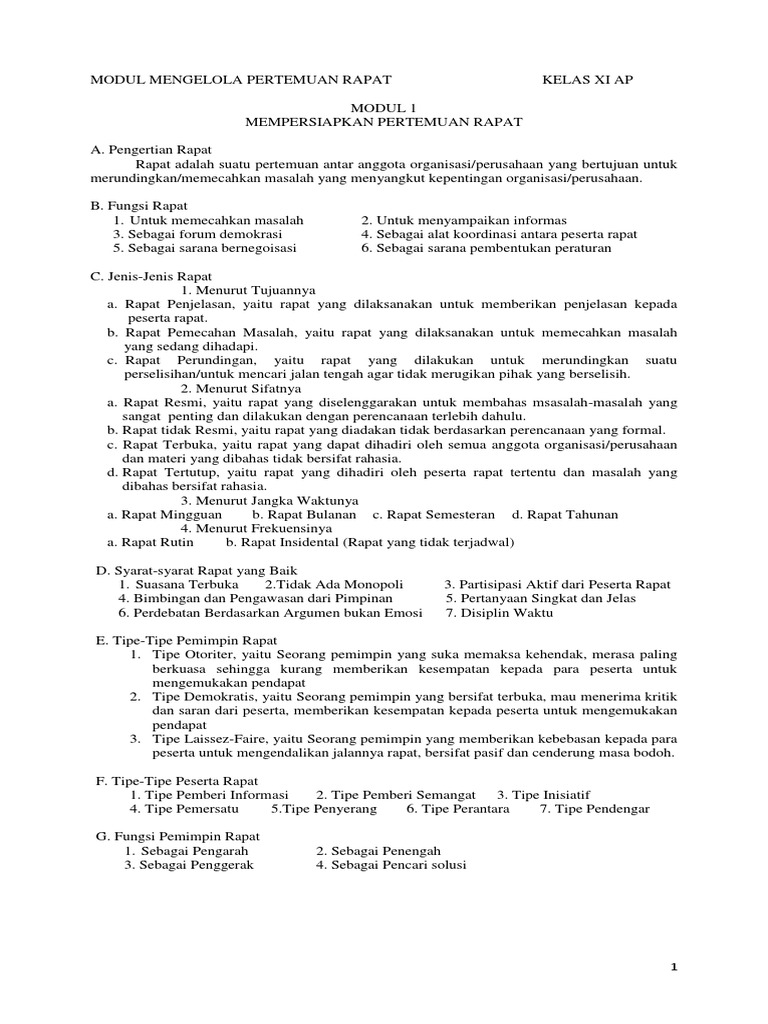 Modul Mengelola Pertemuan Rapat | PDF