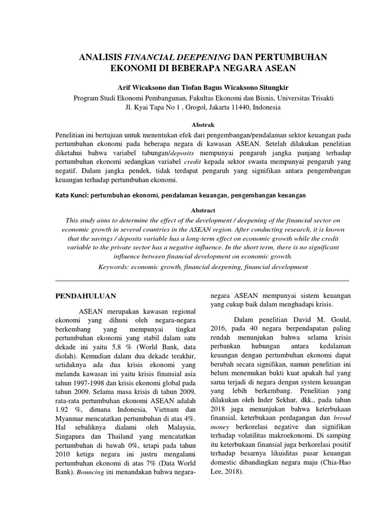 Analisis Financial Deepening Dan Pertumbuhan Ekonomi Di Beberapa Negara ...