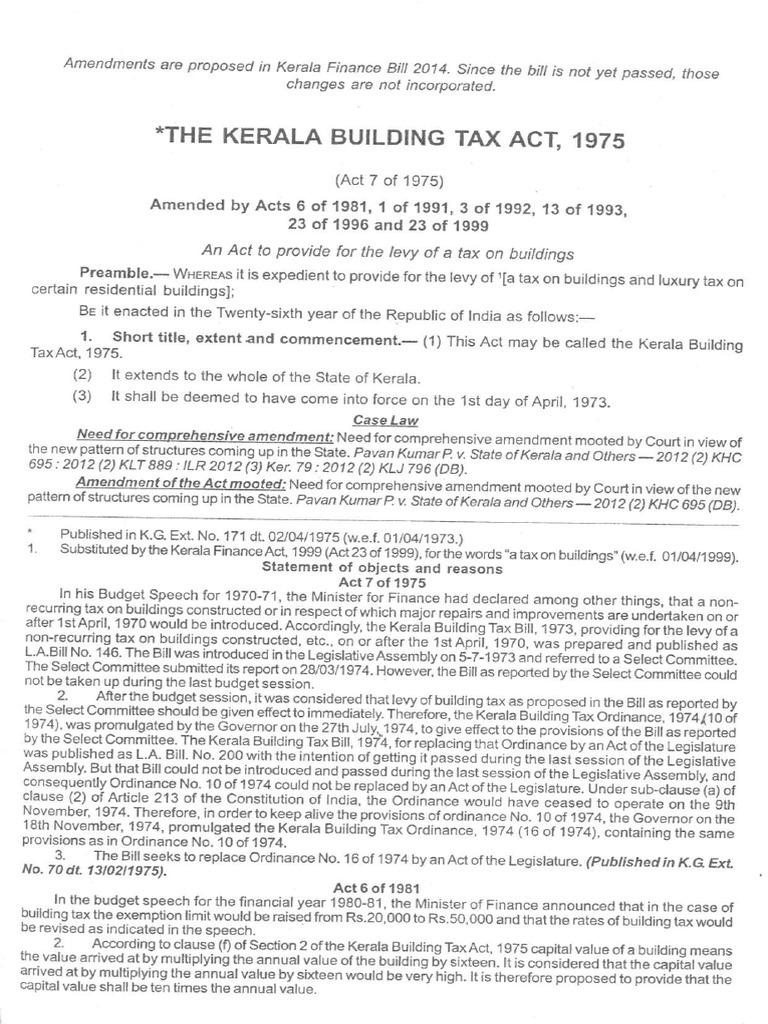 Kerala Building Tax Act 1975 | PDF