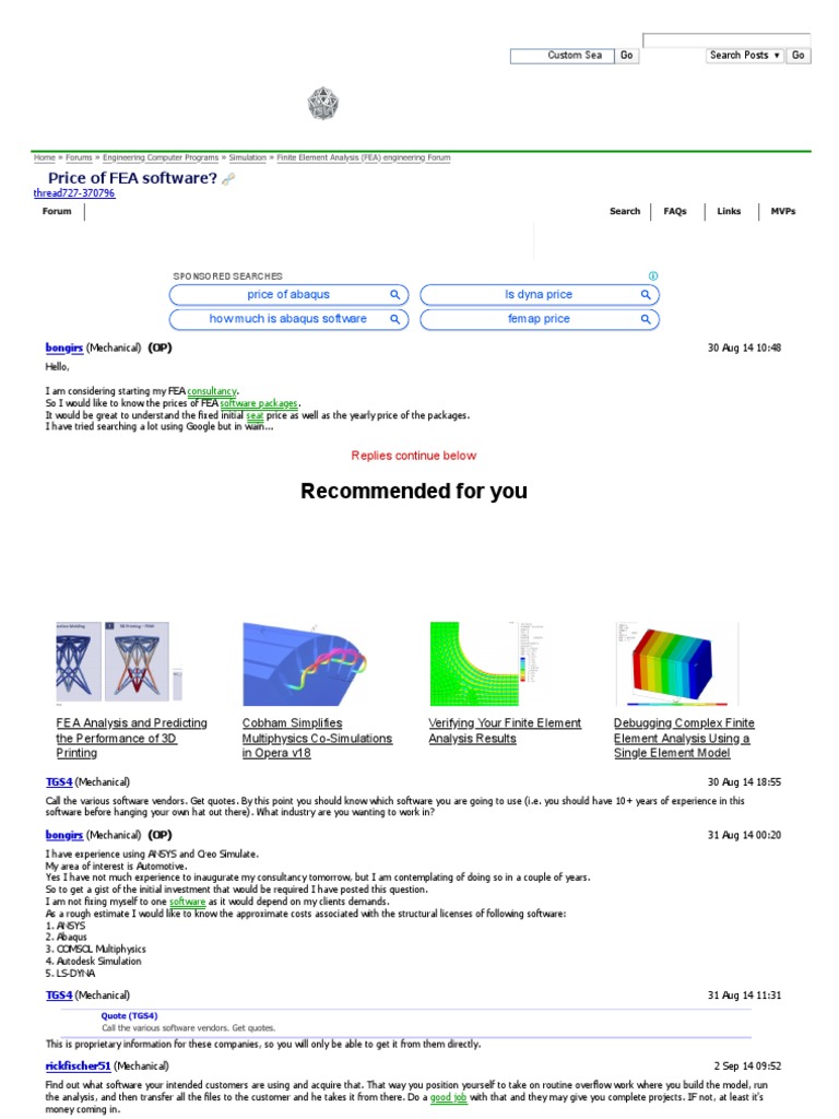 Price of FEA Software - Finite Element Analysis (FEA) Engineering - Eng ...