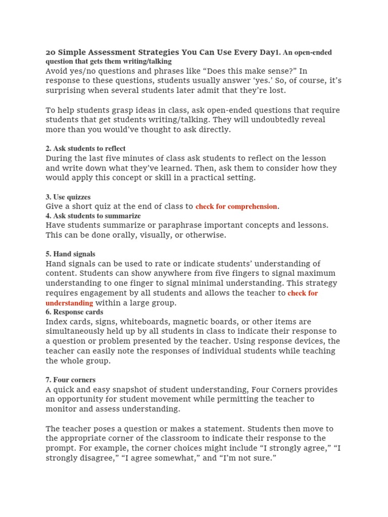 Simple Daily Assessment Strategies | PDF | Educational Assessment ...